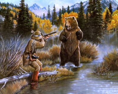 Cowboy meets bear Oil painting Wall art Giclee Printed on canvas P1734 ...