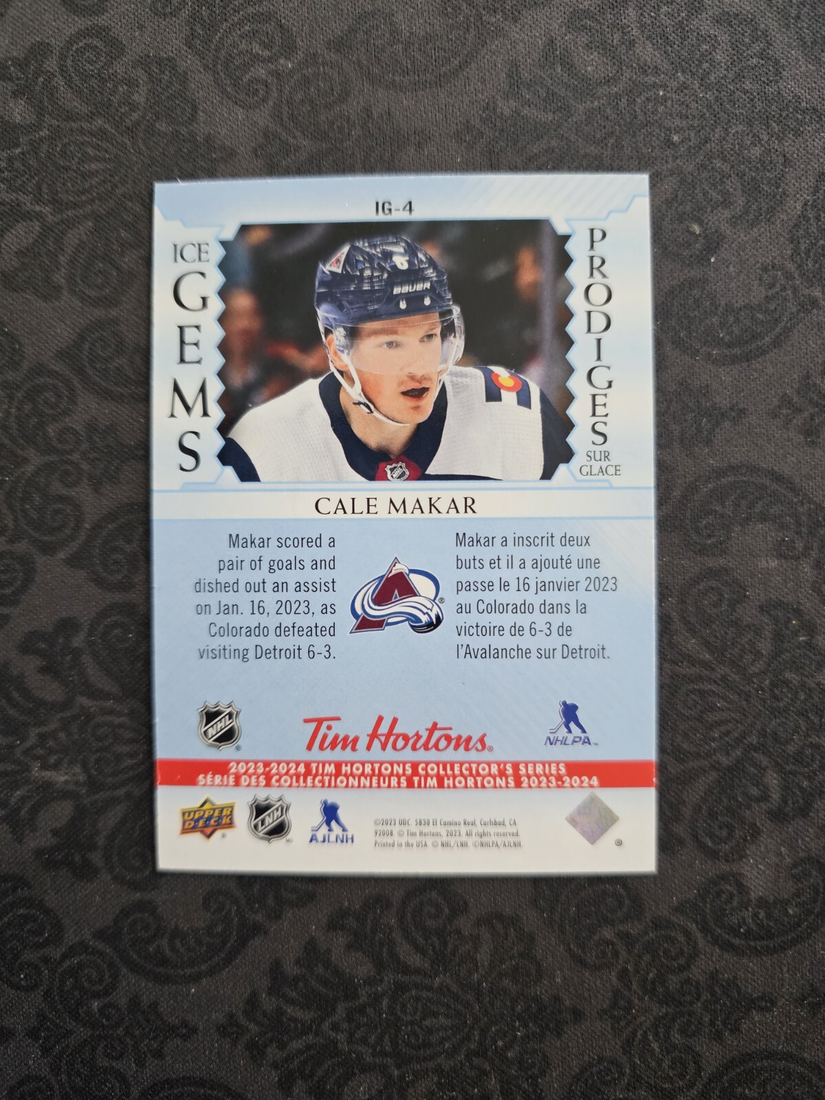 CALE MAKAR 2023-24 UD TIM HORTONS HOCKEY INSERT- ICE GEMS #IG-4 | eBay
