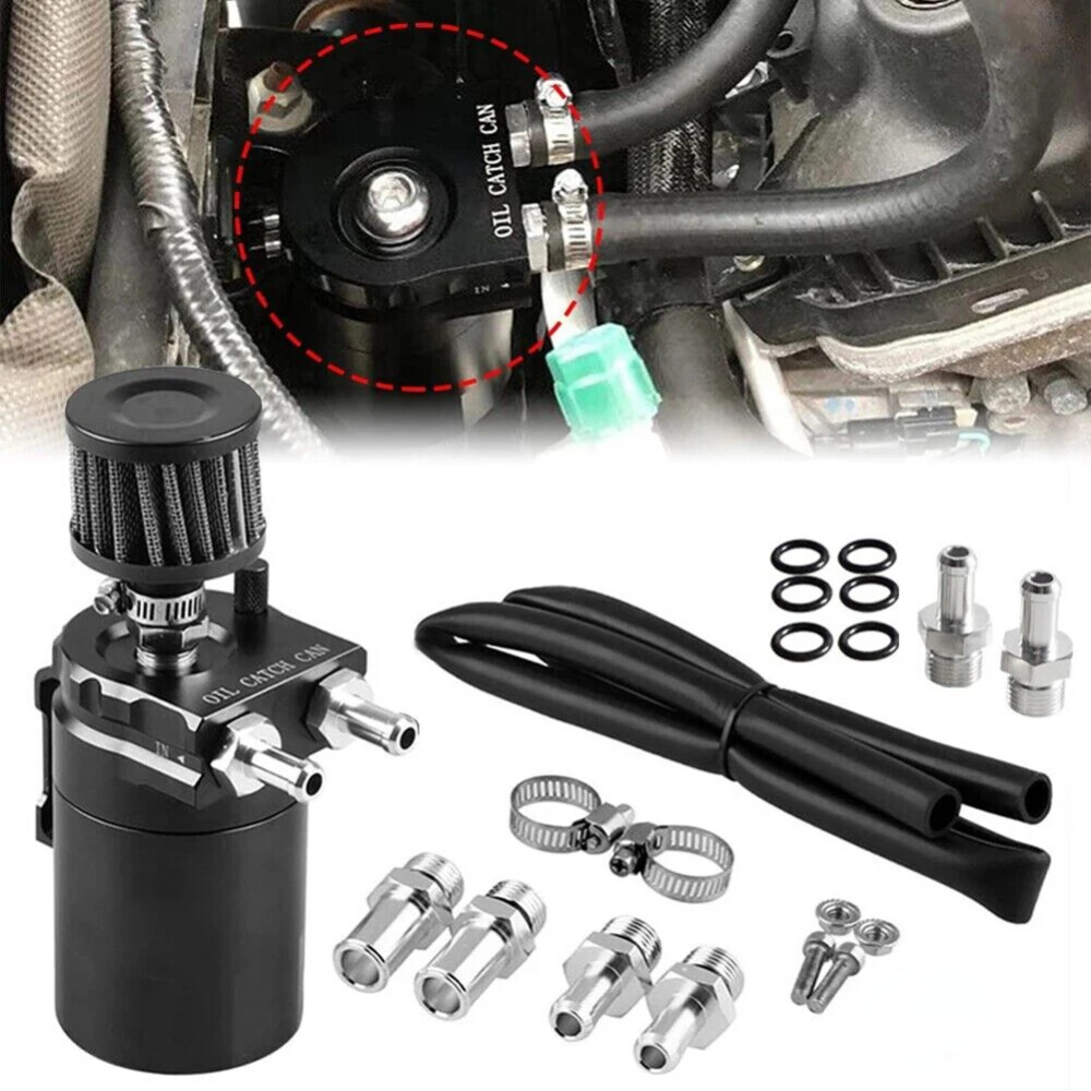 Aluminum Oil Catch Can Kit Reservoir Baffled Tank with Breather Filter ...