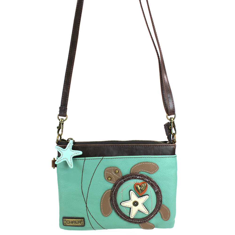 New Chala Mini Crossbody TURTLE Bag Pleather Small Purse Teal Green ...