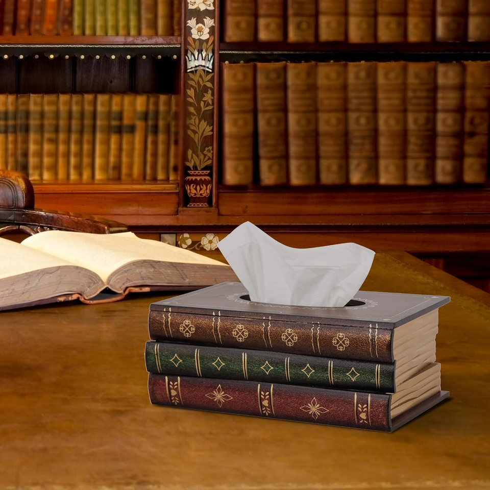 Crafted Classical Retro Wooden Antique Book Tissue Box Cover ...