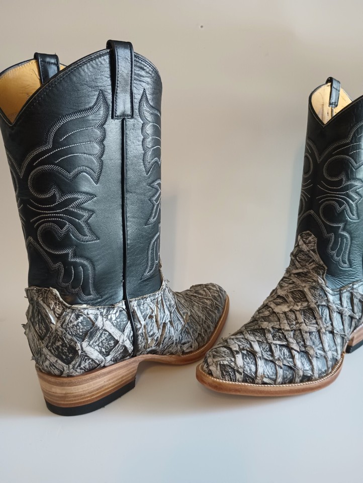 Men's New 100% Original Distressed Black ARAPAIMA PIRARUCU Cowboy Boots ...