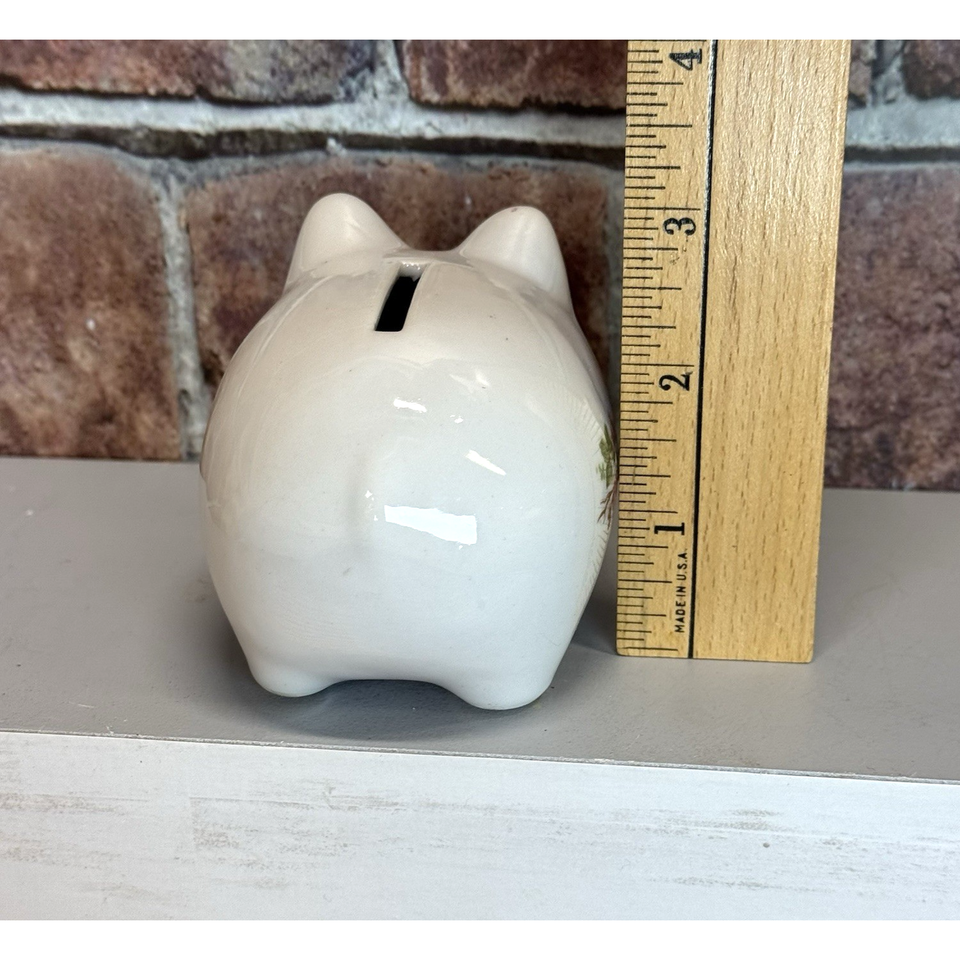 Vintage Mini Cute Ceramic Piggy Bank White w Pink Roses Floral Shabby ...