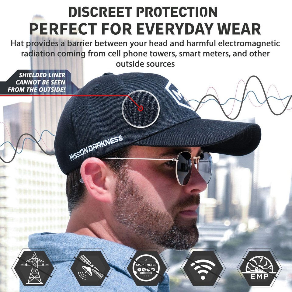 Black EMF Radiation Blocking Hat Cap Anti-EMI RF 5G Wireless Snapback ...