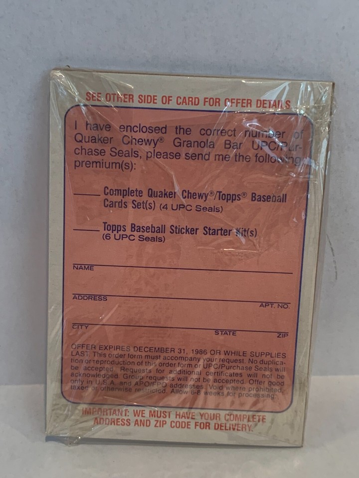 1986 Quaker Oats Chewy Granola Bar Baseball Card SEALED - OZZIE GUILLEN | eBay