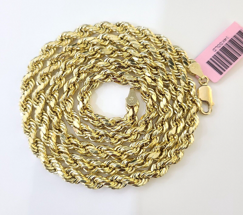 14K Yellow Gold Rope Chain 5mm 24 Inches necklace Lobster Lock 14kt | eBay