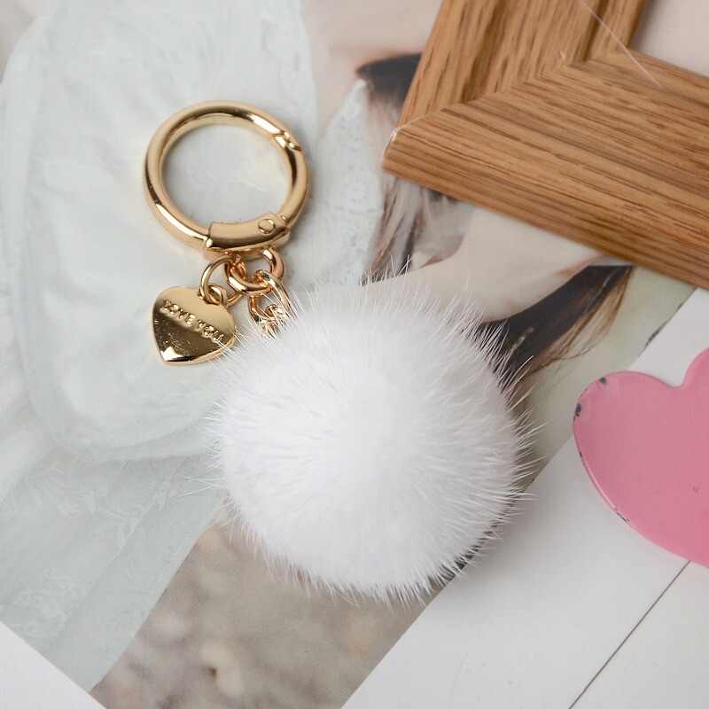 5cm Real Mink Fur Pompom Ball Bag Charm Keychain Bag Purse Phone ...