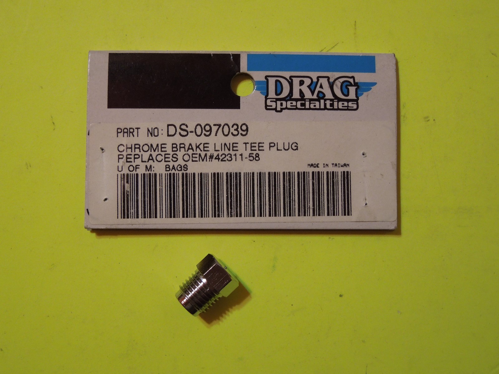 1 Drag Specialties DS-097039 Chrome Brake Line T-Junction Plug (OEM ...