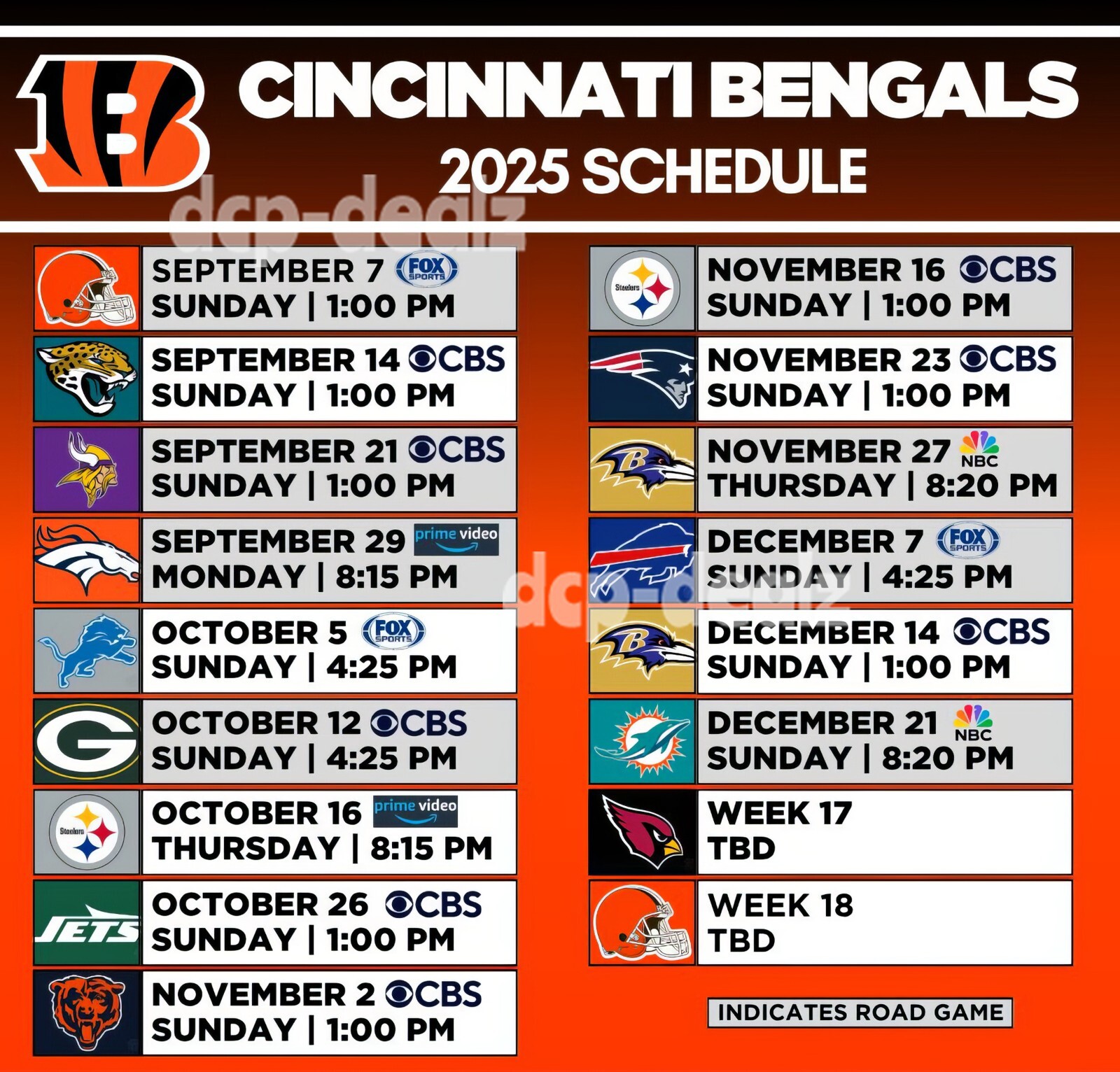 CINCINNATI BENGALS 2025 NFL Football Schedule Fridge Magnet 8" x 8" | eBay