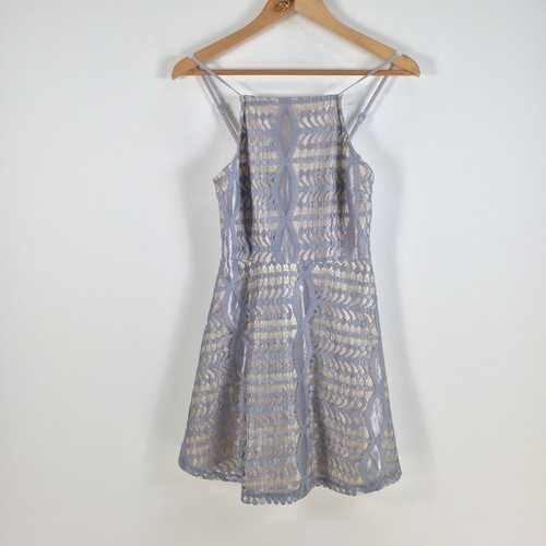 Missguided womens dress size 8 mini fit flare blue lace sleeveless zip ...