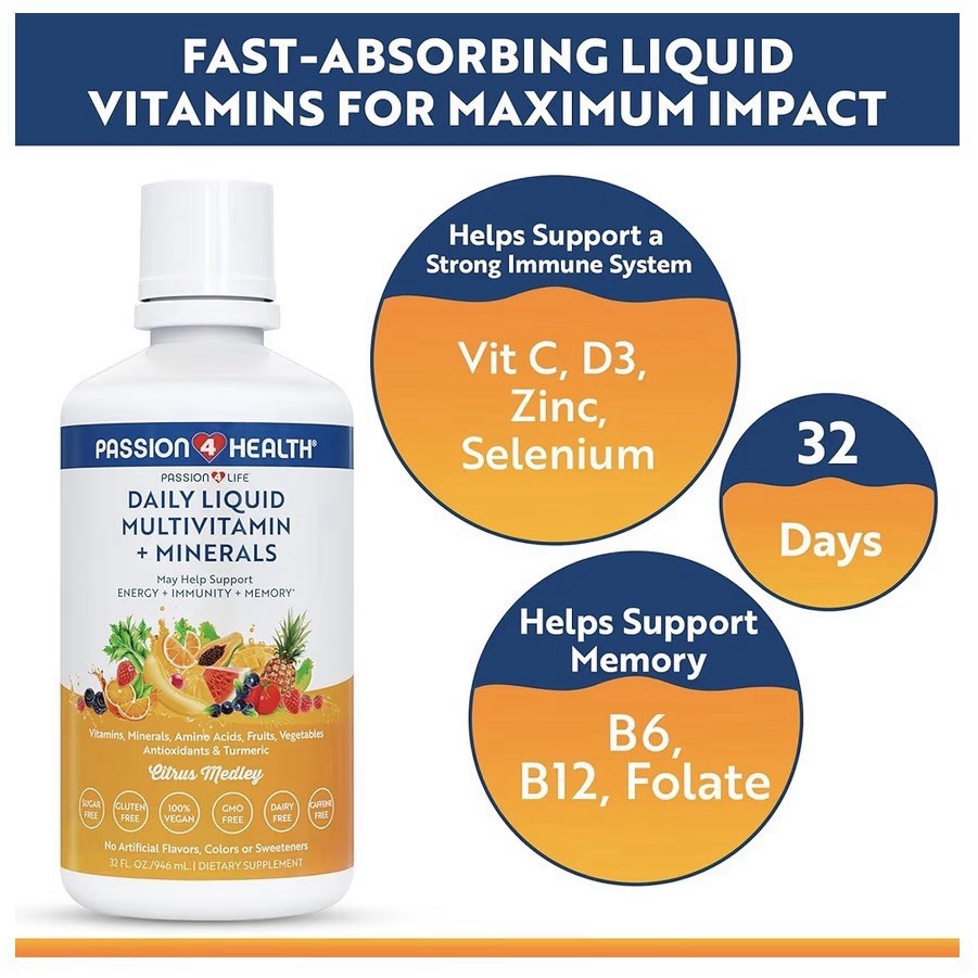 Mega Liquid Multivitamins with Amino Acids Trace Minerals Turmeric Non ...