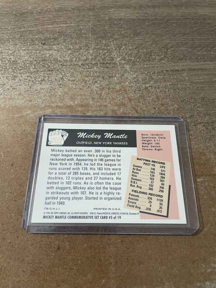 1996 Topps #5 Mickey Mantle Commemorative Reprints Finest Refractor ...