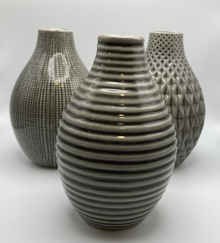 3 Elle Decor Modern Grey Textured Glazed Bud Vases | eBay