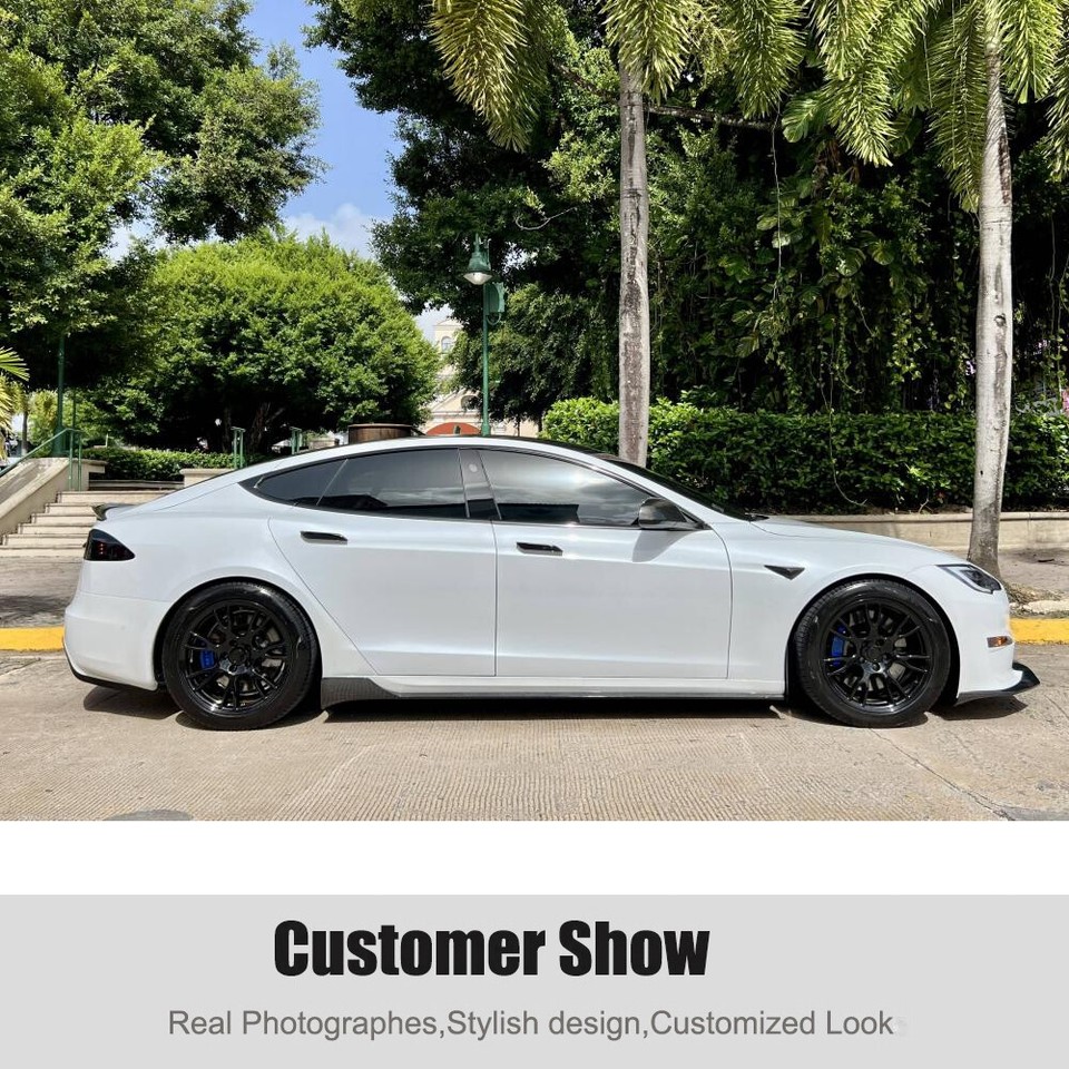 For Tesla Model S Plaid 2021-24 Real Carbon Front Bumper Lip Side Skirt ...