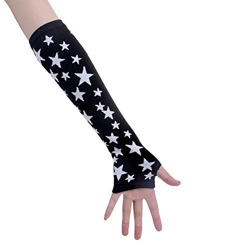 Women Punk Winter Arm Warmer Knitted Stretchy Soft Fingerless Stars ...