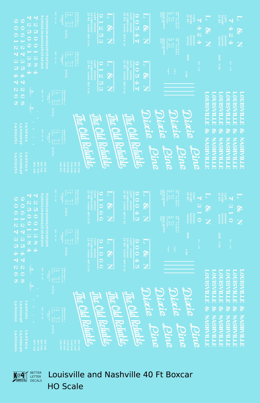 K4 HO Scale Decals Louisville and Nashville L&N 40 Ft Boxcar White | eBay
