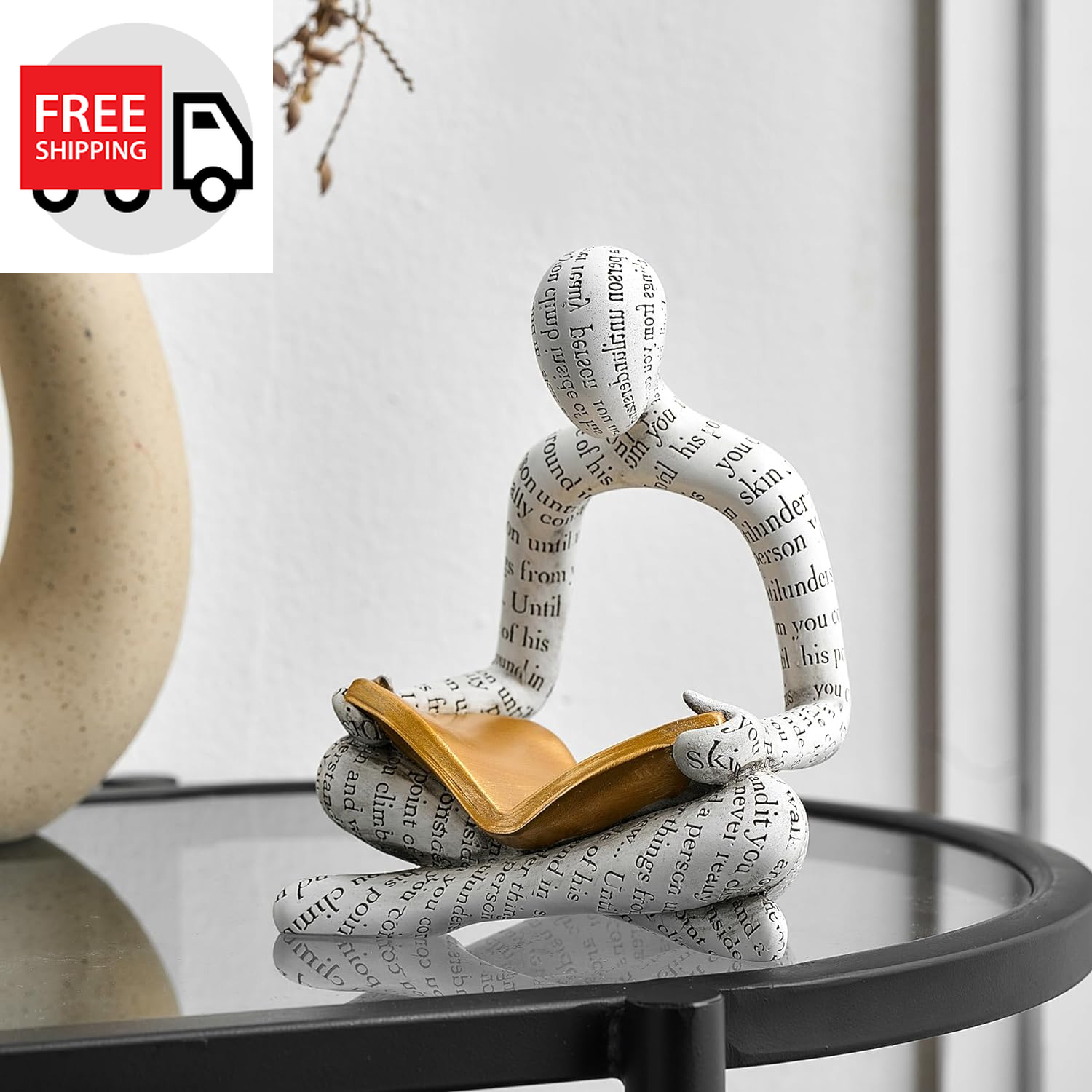 Thinker Reading Statues for Home Decor Modern Shelf Decor Accents White ...