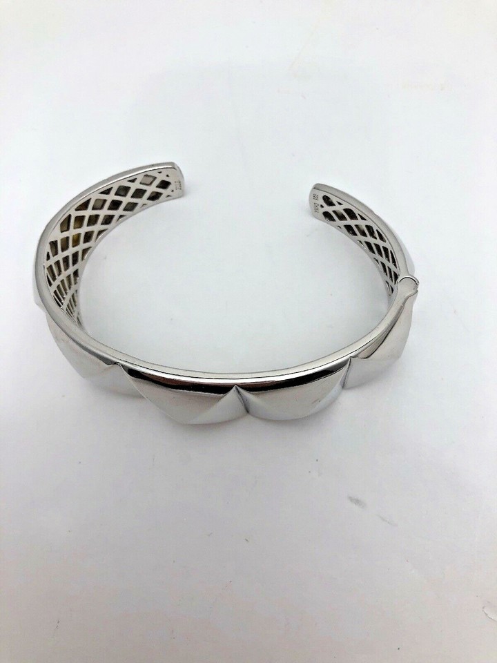 Sterling Silver .925 "ELLE"1.85" x 2.65" Polished Cuff Bracelet with ...
