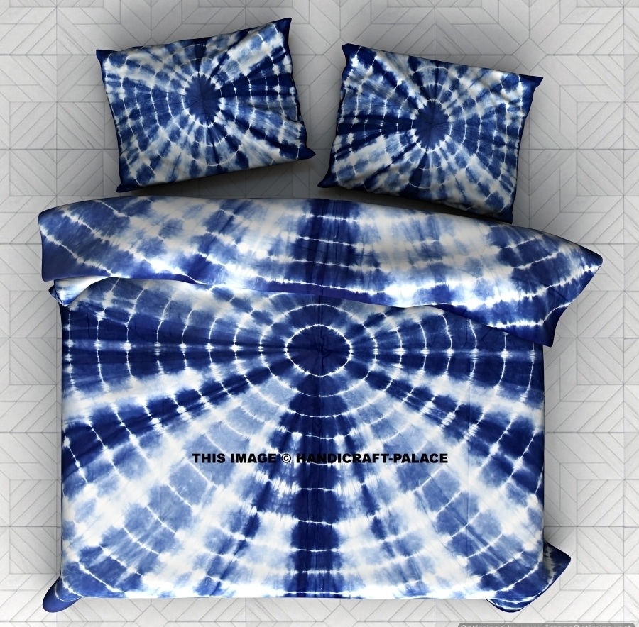Indian Tie Dye Shibori Bedspread Cotton Indigo Bedding With Two Pillow ...
