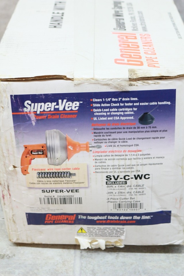 General Pipe Cleaners, Super-Vee Power Drain Cleaner 500 Max RPM SV-C ...