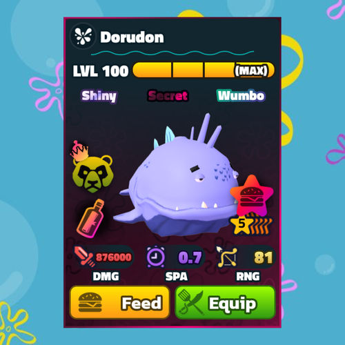 SPONGEBOB TOWER DEFENSE - DORUDON - SHINY WUMBO - 5 STARS - LEVEL 100 ...