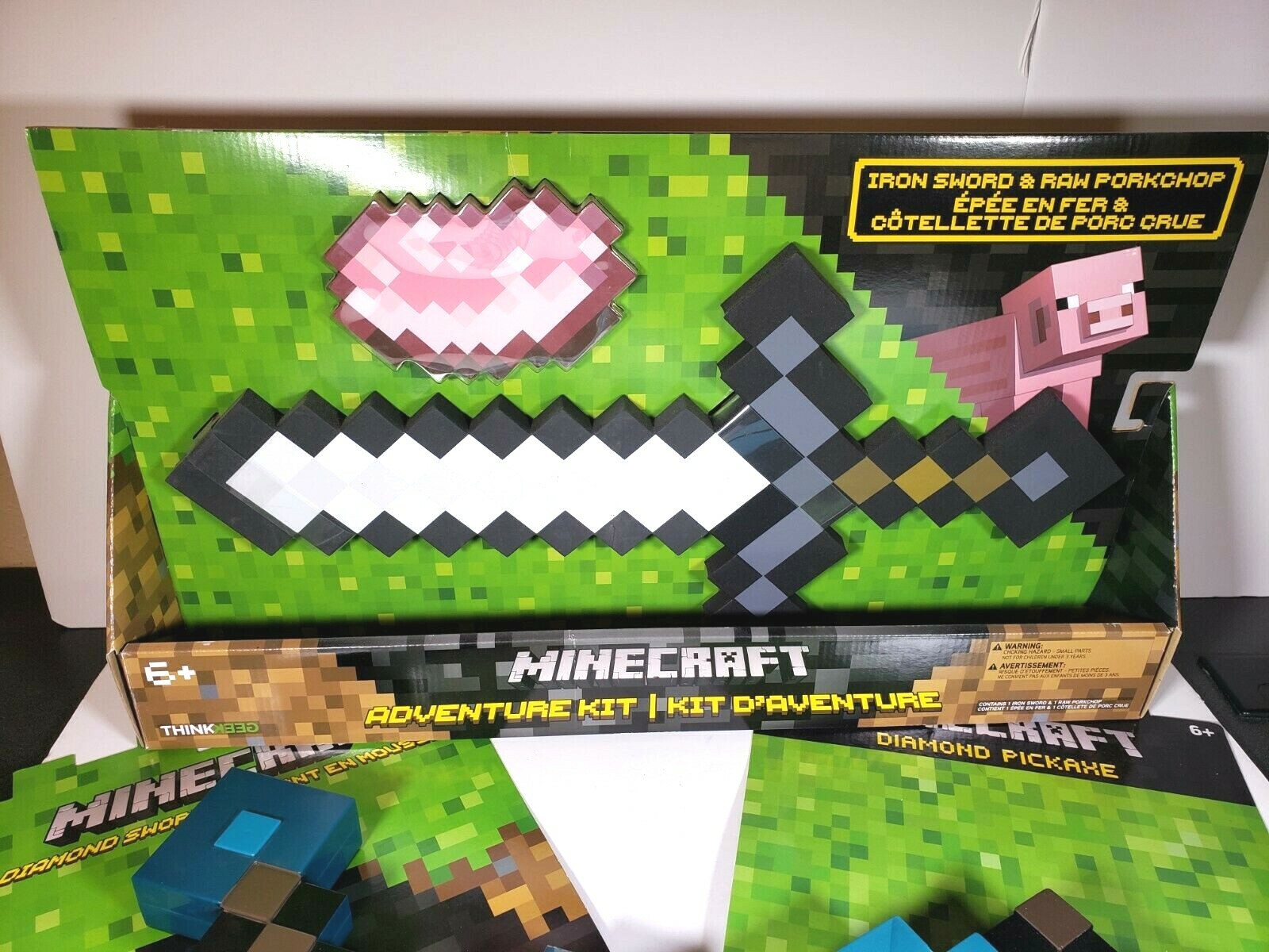 Lot of Minecraft Iron Sword & Raw Porkchop Adventure Kit Diamond Sword ...