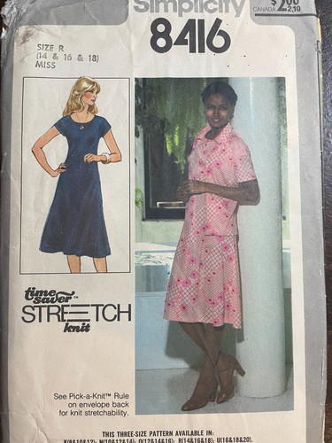 Simplicity 8416 Vintage 70's Pullover Dress. Unlined Jacket Sewing Pattern 14-18 | eBay