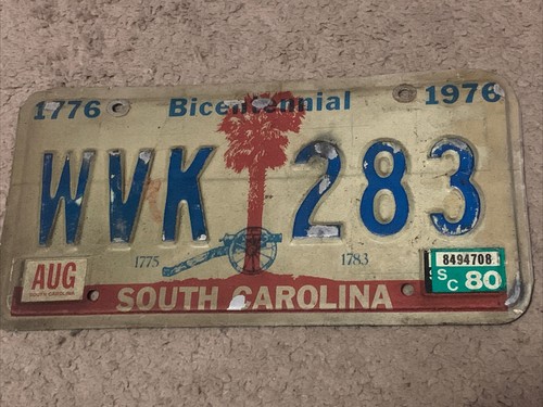 1980 South Carolina Bicentennial License Plate WVK 283 palmetto tree ...