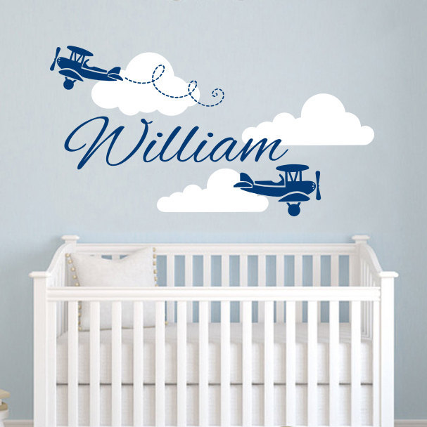 wall stickers custom name air plane cloud kids baby vinyl decal decor ...