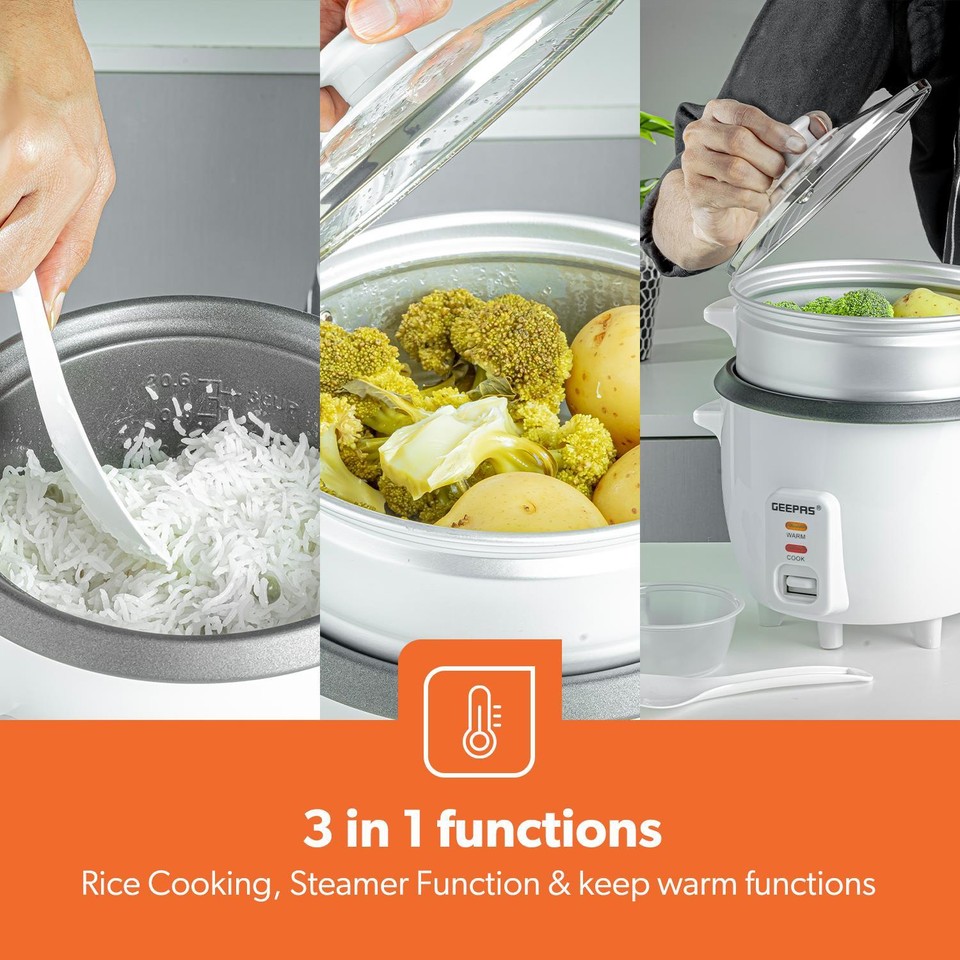 0.6L Rice Cooker with Vegetable Steamer Non-Stick Inner Pot Automatic ...