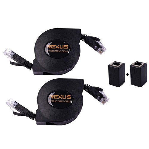 2-Pack Retractable Cat 6 Flat Ethernet Network Cable 6.6 FT, 10 Gigabit ...