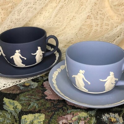 Wedgwood Jasper Ware Dancing Hours Blue Coffee Tea Cup&Saucer Set from ...