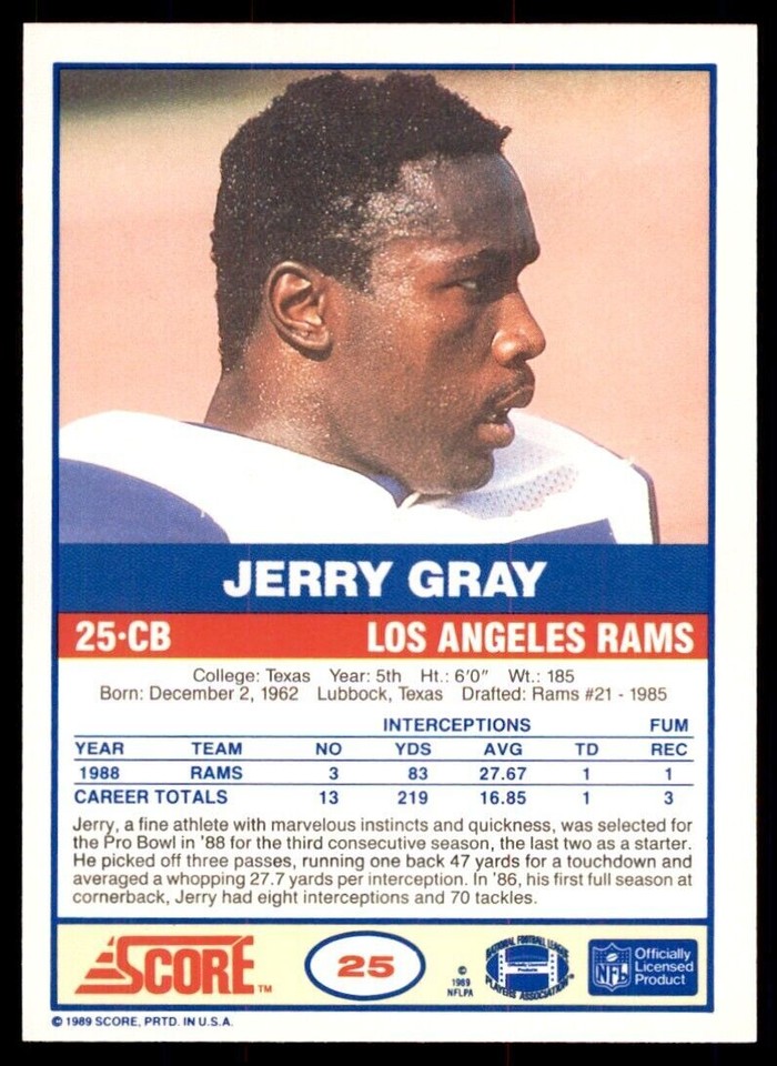 1989 Score. Jerry Gray . Los Angeles Rams #25 | eBay