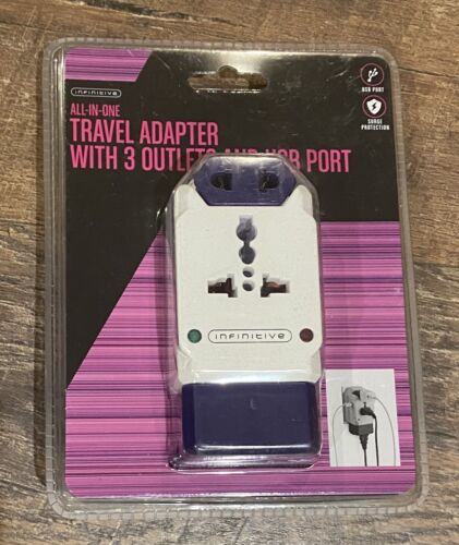 Infinitive All In One Travel Adapter With 3 Outlets USB Port Surge ...