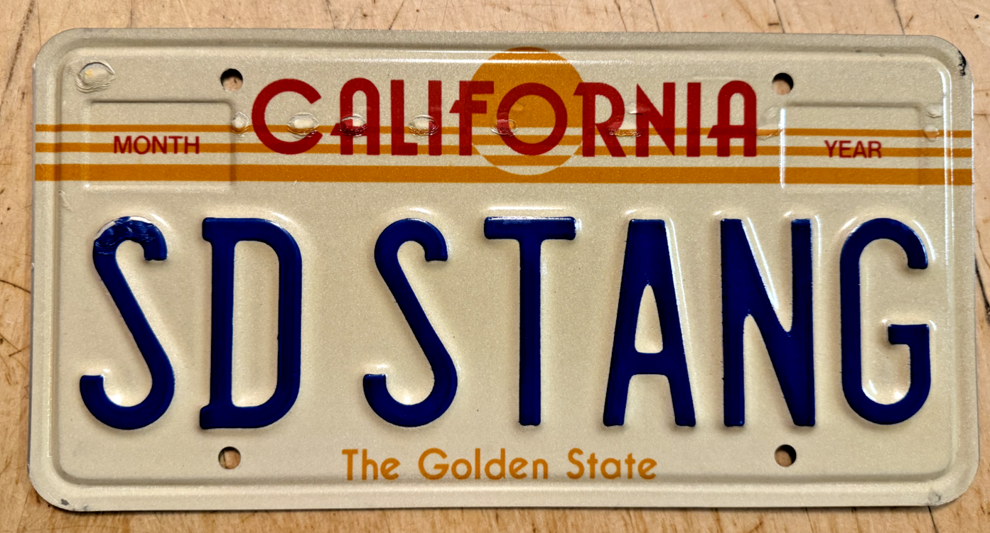 CALIFORNIA VANITY AUTO LICENSE PLATE " SD STANG " SAN DIEGO MUSTANG GT ...