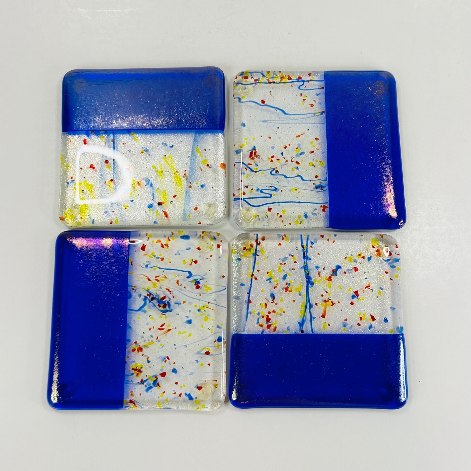 Fused Glass Iridized Cobalt and Confetti Coasters Set of 4 | eBay