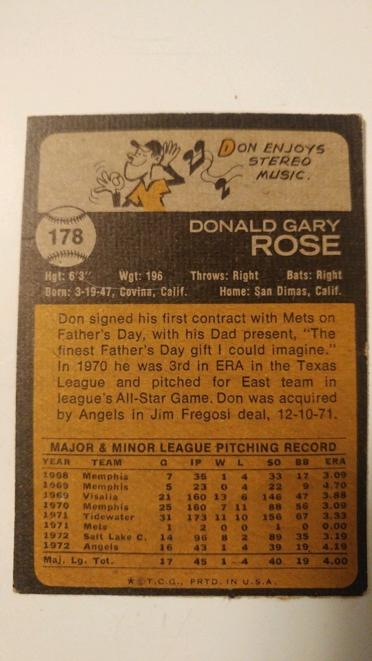 1973 Topps Baseball # 178 Don Rose California Angels Excellent | eBay