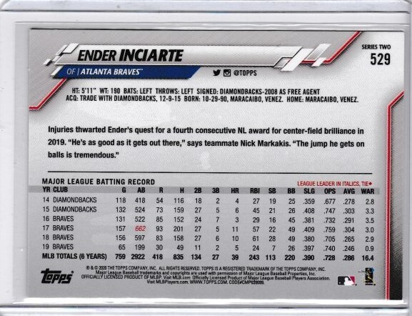 2020 Topps Ender Inciarte Series 2 Gold Foil Baseball Card #529 Mint | eBay
