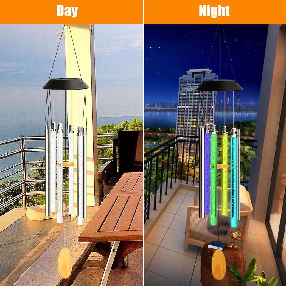 Color Changing Solar Wind Chimes LED Lights Large Deep Tone Resonant ...