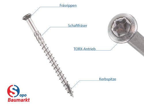 C1 Terrassenschrauben Edelstahl Torx CUT-Spitze 5x40 5x50 5x60 5x70 und ...