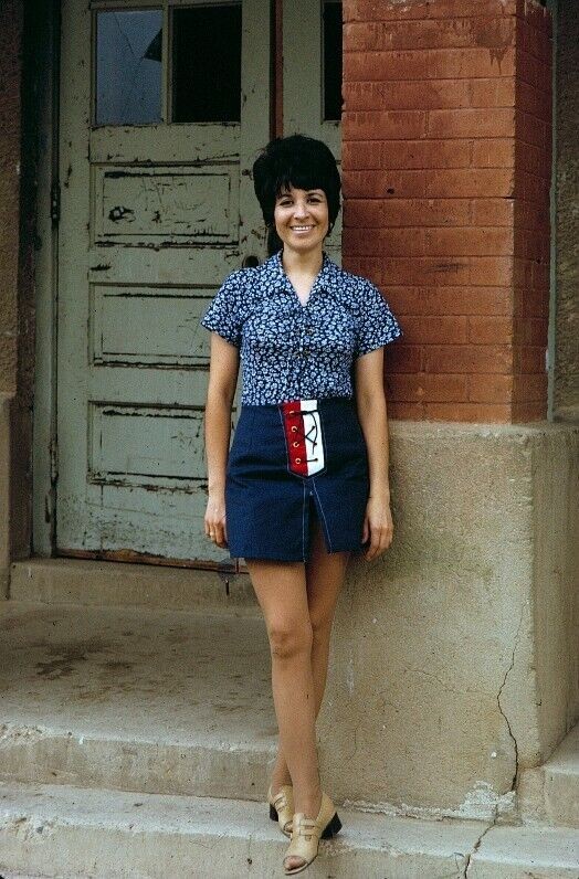 60s Woman in Denim Skirt and Floral Top Vintage Photo 35mm Slide | eBay