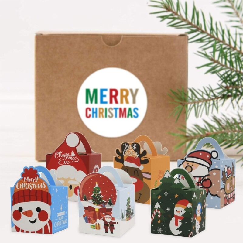 Cute Boxes Christmas Kraft Paper Treats Boxes Goodies Candy Bags Boxes ...
