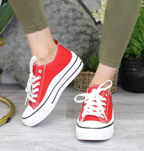 Ladies Canvas Trainers Platform Sneakers Plimsolls Lace Up Pumps Women ...