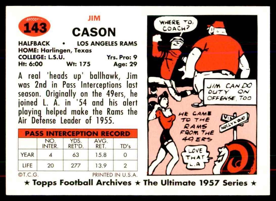 1957 TOPPS ARCHIVES JIM CASON LOS ANGELES RAMS #143 | eBay