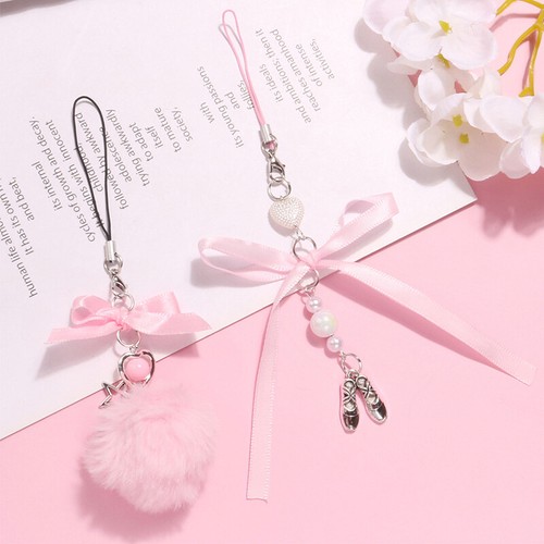 Delicate Pink Ball Woven Ribbon Bow Keychain Pendant Ribbons Bowknot ...