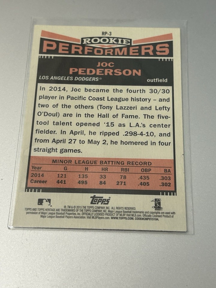 Joc Pederson 2015 Topps Heritage Rookie Performer #RP-3 Los Angeles ...