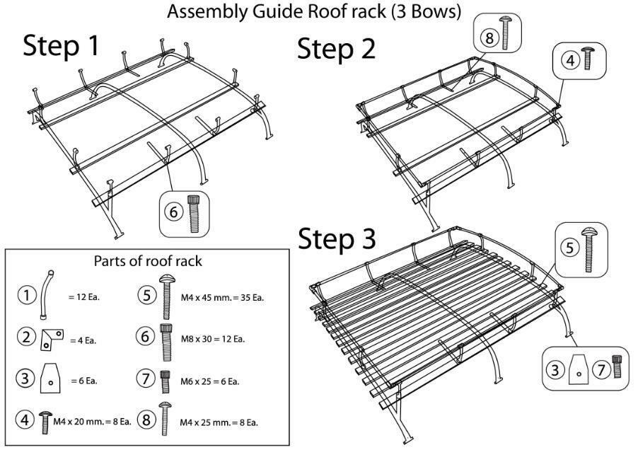 VW Volkswagen bus classic Roof Rack westfalia Knock Down 3 bows Type 2 ...