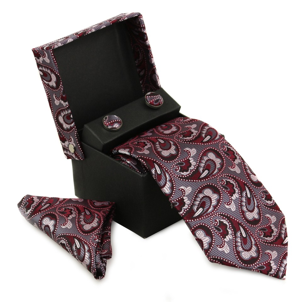 Men's Pure Premium Silk Formal Neck Tie Cuff Links Handkerchief Gift ...