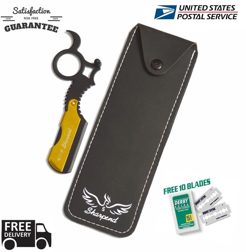 BLACK & GOLD Ring COMBINATION Stainless Steel Barber Straight Edge ...