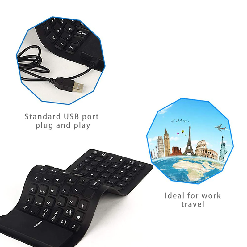 Waterproof Silicone Keyboard Foldable Flexible USB Dustproof DirtProof ...